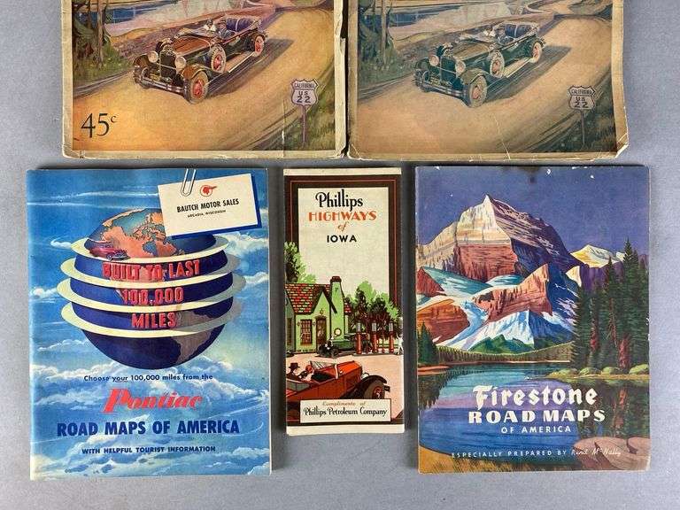 Group of 5 Automobile Advertising Road Maps - Matthew Bullock Auctioneers