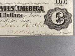 1863 Confederate States of America $100 Ratification Note - Matthew ...
