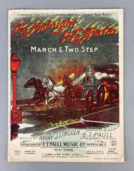 1924 The Midnight Fire Alarm Sheet Music - Matthew Bullock Auctioneers