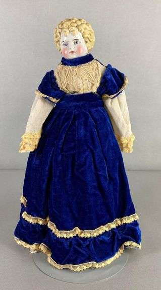 Antique Porcelain China Head Doll with Blue Velvet Dress - Matthew ...