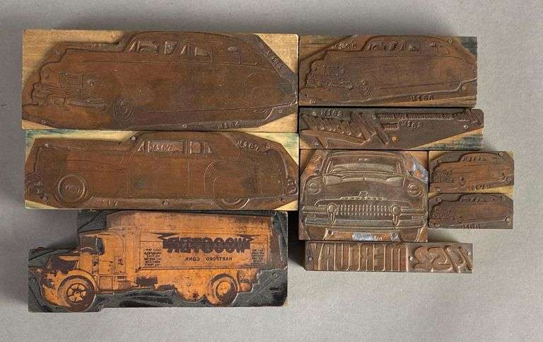Group of 9 Vintage Car Ink Printer Blocks - Matthew Bullock Auctioneers
