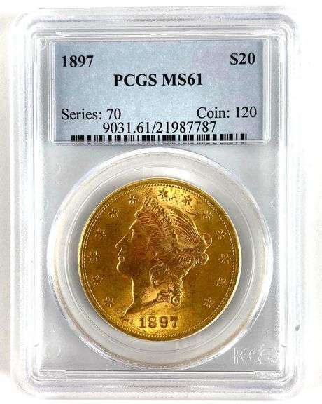 PCGS Graded 1897 $20 US Liberty Head Gold Coin MS61 - Matthew Bullock Auctioneers