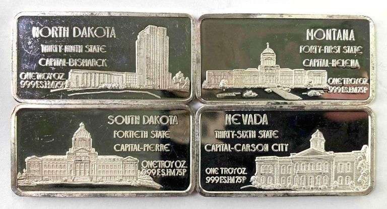 Group of (4) 1oz .999 Fine Silver State Art Bars - Matthew Bullock ...