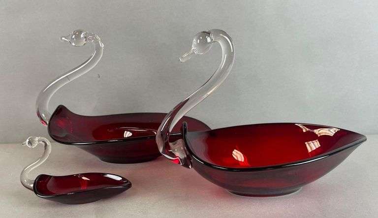 Group of Ruby Red Glass Swan Dishes - Matthew Bullock Auctioneers