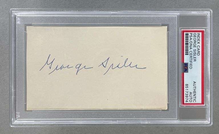 George Sisler Signed Index Card PSA Authentic - Matthew Bullock Auctioneers