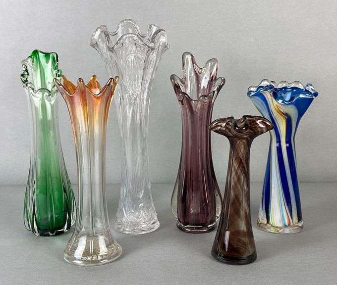 Group of 6 Art Slung Glass Vases - Matthew Bullock Auctioneers