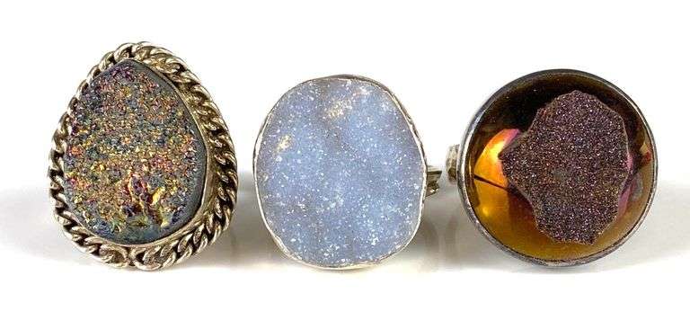 Group of 3 Sterling Silver Druzy Rings - Matthew Bullock Auctioneers