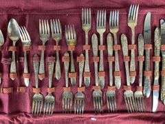 National Silver Co. Silver Plate Rose and Leaf Pattern Flatware Set ...