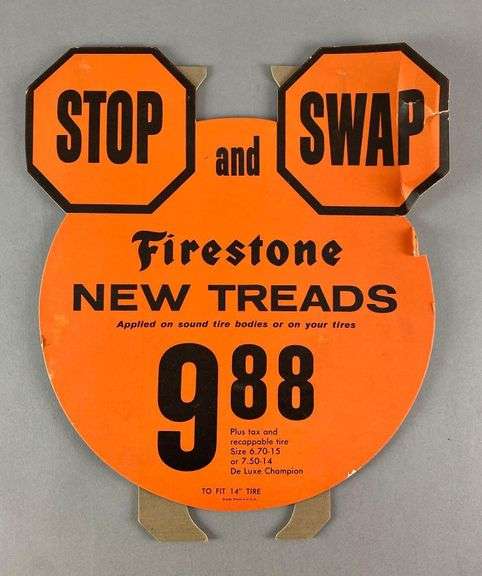 1960 Stop and Swap Firestone Cardboard Advertising Sign - Matthew ...