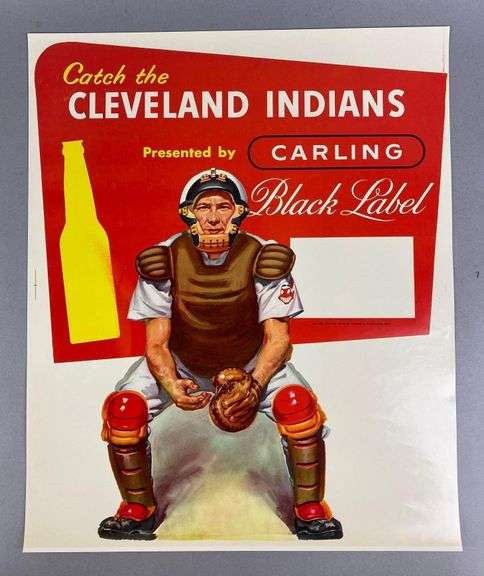 Vintage 1950s Carling Black Label Cleveland Indians Advertising Poster ...