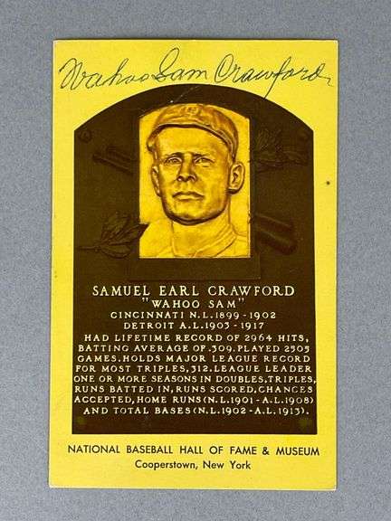 Very Rare Samuel Crawford Signed Yellow Hall of Fame Plaque Postcard ...
