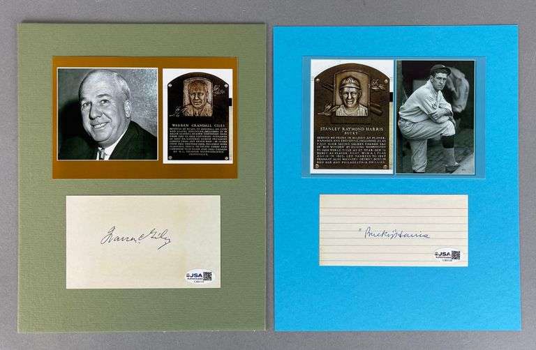 Bucky Harris and Warren Giles Collage Signed Index Cards with JSA COA ...