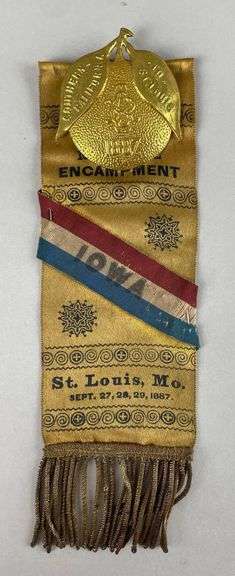 1887 GAR National Encampment Iowa Delegate Ribbon - Matthew Bullock ...
