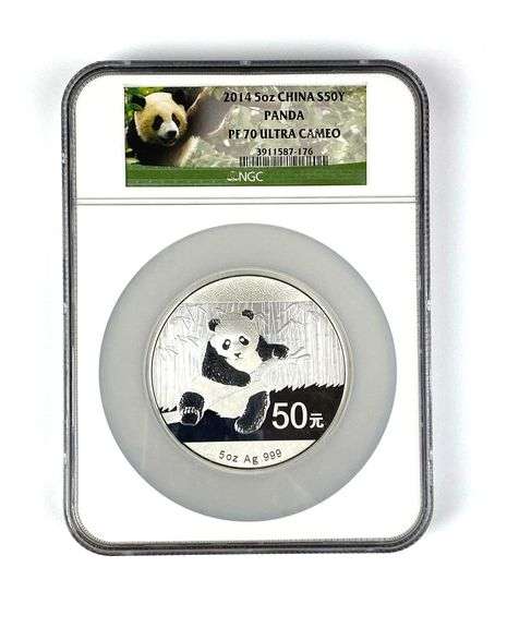 2014 China 50 Yuan Panda 5 oz .999 Silver NGC Graded PF70 Ultra Cameo ...
