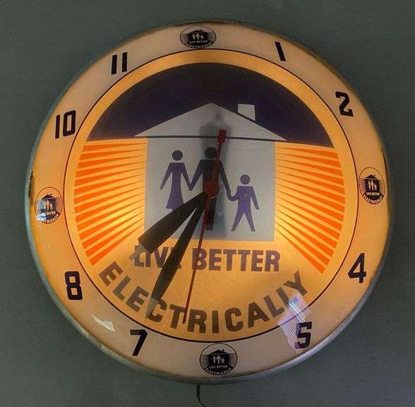 Live Better Electrically Light Up Double Bubble Glass Advertising Clock ...