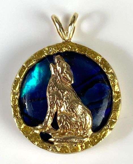 14K Gold Howling Wolf Abalone Shell Necklace Pendant - Matthew Bullock ...