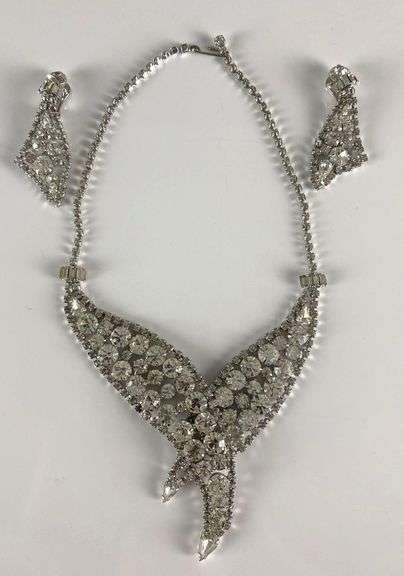 1950s Rhinestone Necklace and Earring Set - Matthew Bullock Auctioneers
