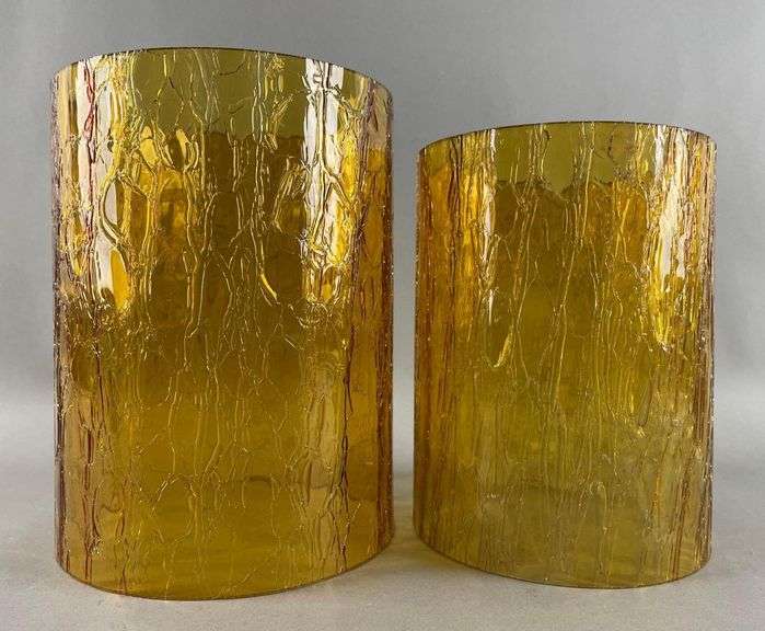 Group of 2 Antique Crackle Amber Glass Cylinder Lamp Shades - Matthew ...