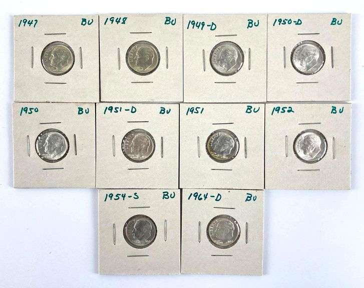 Group of (10) BU 1940s-1960s US Roosevelt Dimes - Matthew Bullock ...