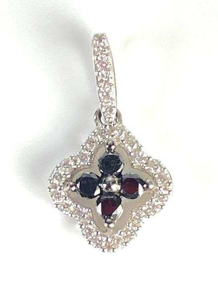 14K White Gold Kate McCullar Sapphire and Diamond Necklace Pendant ...