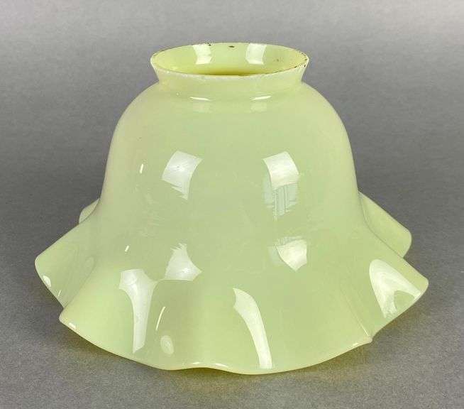 Antique Ruffled Vaseline Glass Lamp Shade - Matthew Bullock Auctioneers