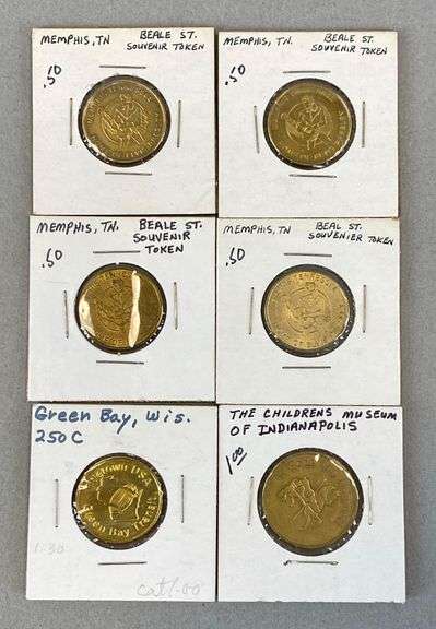 Group of 6 Brass Souvenir Tokens - Matthew Bullock Auctioneers