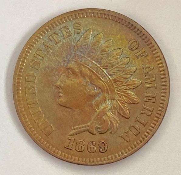 1869 US Indian Head One Cent Coin - Matthew Bullock Auctioneers