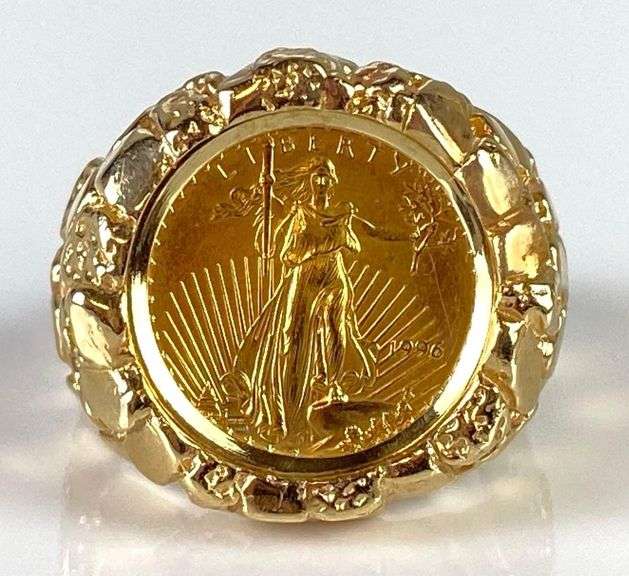 US Gold Eagle Coin Ring with 14K Gold Nugget Bezel - Matthew Bullock ...