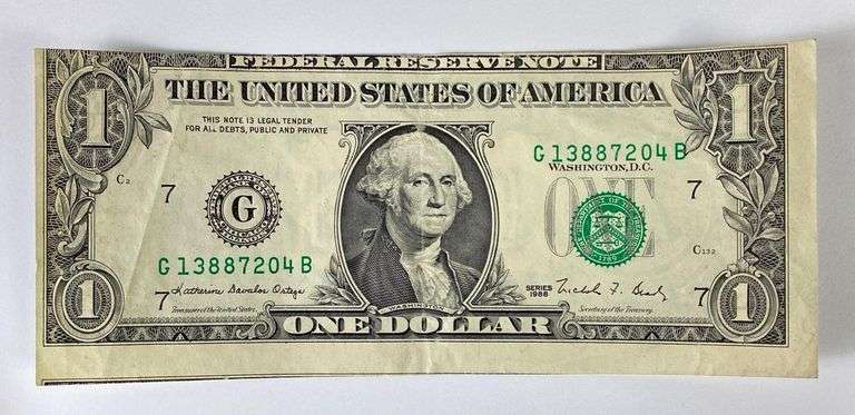 Misprinted/Error US One Dollar Bill - Matthew Bullock Auctioneers