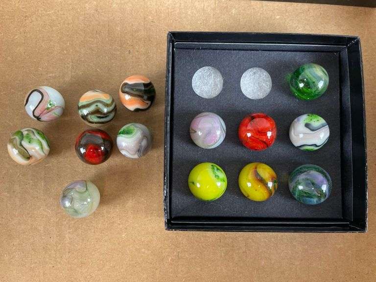 Group of Peltier Glass Co. Ottawa IL Marbles with Reproduction Box ...