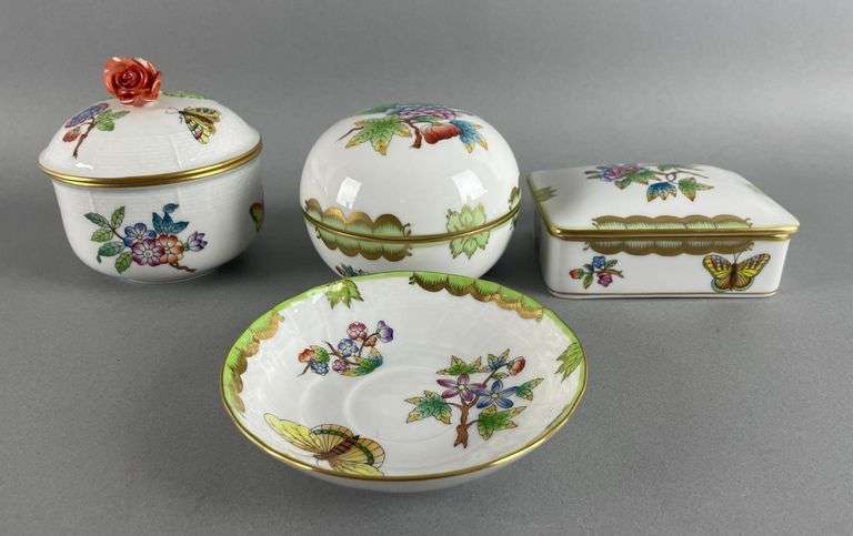 Group of Herend Hungary Hand-Painted Porcelain Lidded Dishes - Matthew ...