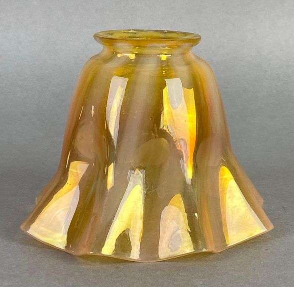 Antique Peach Iridescent Ruffle Glass Lamp Shade - Matthew Bullock ...