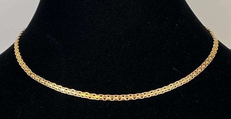 14K Gold Flat Box Chain Necklace - Matthew Bullock Auctioneers