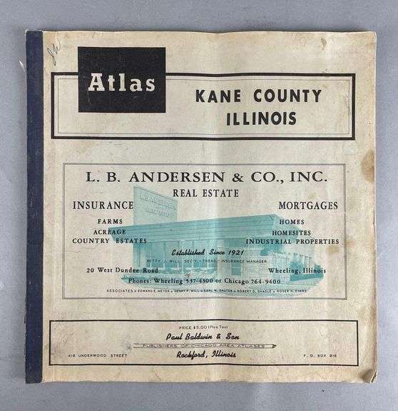 1962 Paul Baldwin and Son Kane County IL Atlas - Matthew Bullock Auctioneers