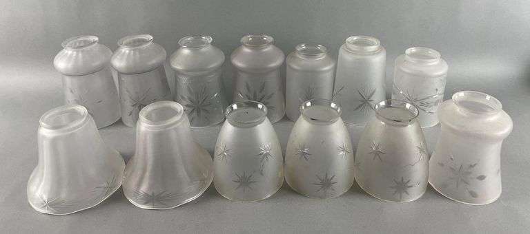 Group of Antique Frosted Glass Star Pattern Lamp Shades - Matthew ...