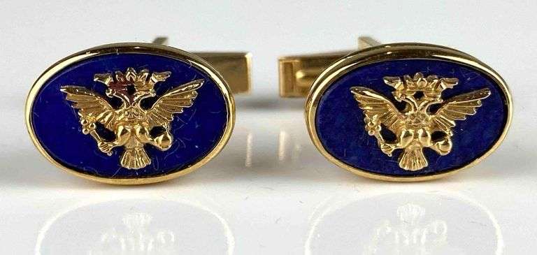 The Franklin Mint 14K Gold Lapis Lazuli The Imperial Eagle Cufflinks by Igor Carl Faberge ...