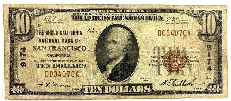 1929 $10 National Currency Note - San Francisco California - Matthew ...