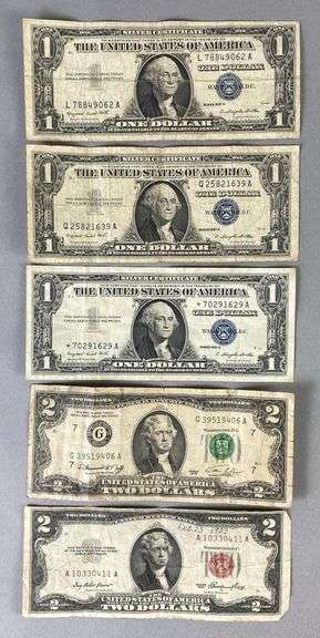 Group of $1 and $2 US Bank Notes - Matthew Bullock Auctioneers