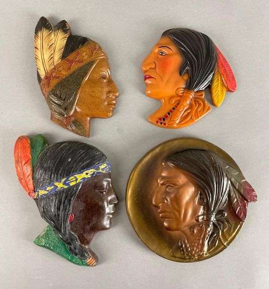 Group of Native American Head Chalk Wall Plaques - Matthew Bullock ...