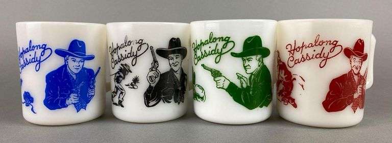 Group of 4 Hopalong Cassidy White Glass Coffee Mugs - Matthew Bullock ...