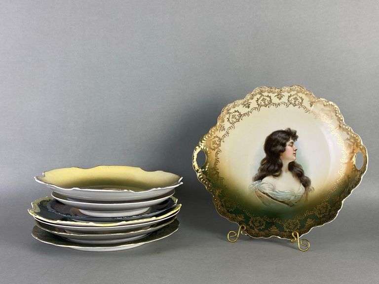 Group of 8 Antique Hand-Painted Victorian Woman Porcelain Plates ...