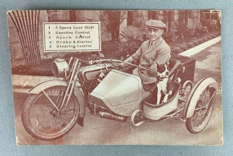 Paraplegic Motorcyclist with Motorcycle and Sidecar Postcard with Dog ...