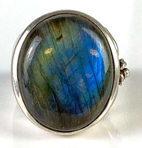 Sterling Silver Labradorite Ring with Floral Accent - Matthew Bullock ...