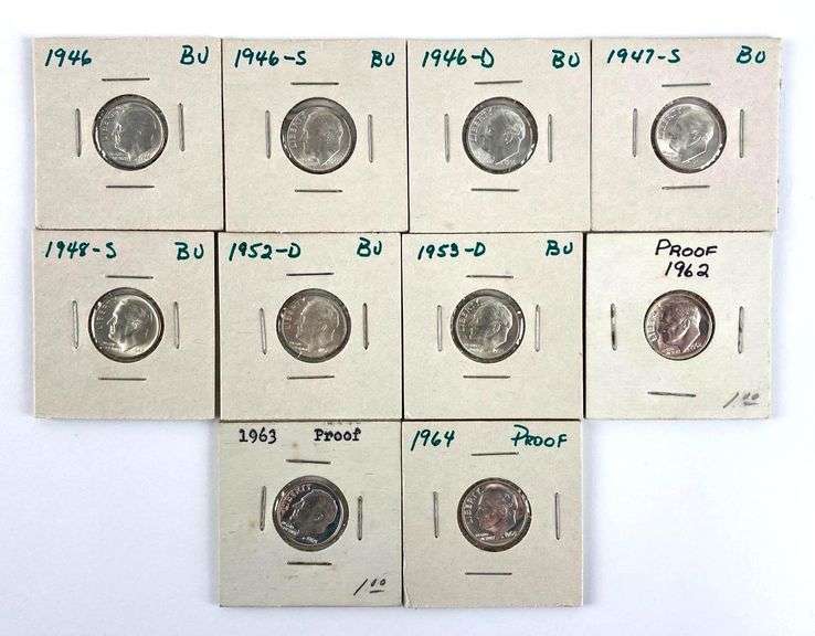 Group of (10) BU 1940s-1960s US Roosevelt Dimes - Matthew Bullock ...