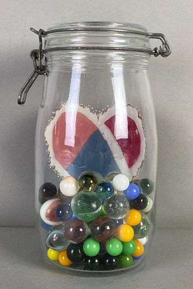 1989 Mason Jar of Assorted Marbles - Matthew Bullock Auctioneers