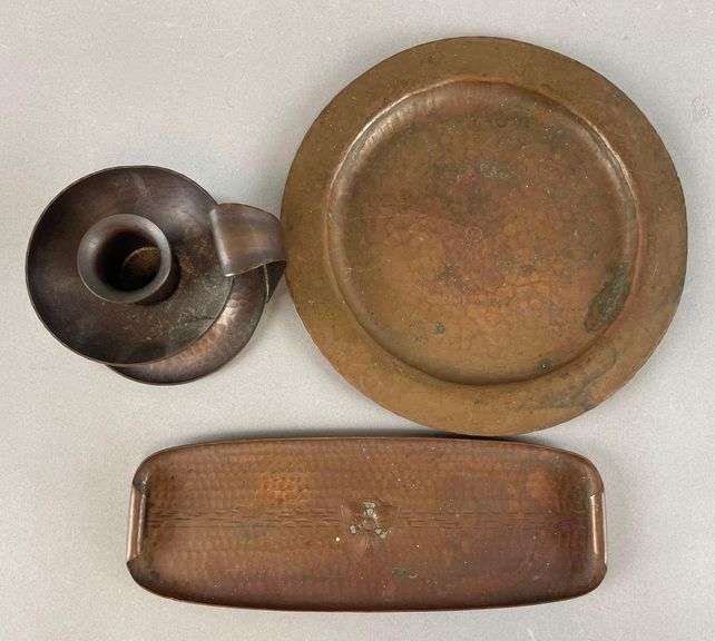 Group of Roycroft Arts and Crafts Hammered Copper Items - Matthew Bullock Auctioneers