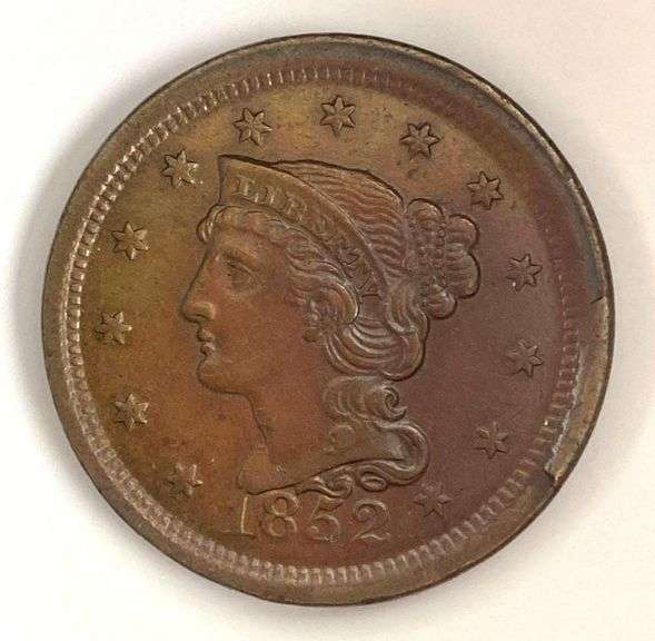 1852 US Braided Hair Large One Cent Coin - Matthew Bullock Auctioneers