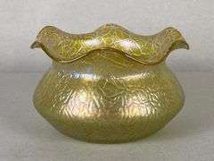 Loetz Gold Iridescent Candia Mimosa Glass Ruffle Rim Bowl - Matthew ...