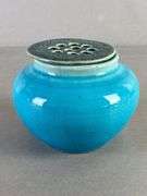 Blue Glazed Dresser Hat Pin Jar - Matthew Bullock Auctioneers
