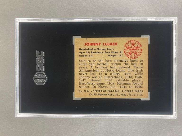 1950 Bowman Johnny Lujack #26 SGC 5 - Matthew Bullock Auctioneers